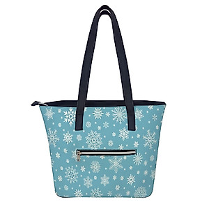 Snowflakes Women's Tote Bag PU Leather Shoulder Bag Handbags Purse For Work Shopping Travel