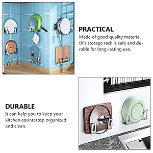 DOITOOL Shelving Brackets 4Pcs Free Punch Pot Lid Holder Storage Organizer Rack Stainless Steel Kitchen Wall Mounted Storage Rack for Pot Cover Chopping Board Wall Hung Clothes Drying Rack