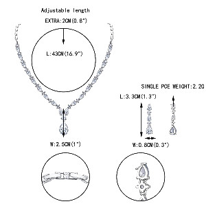 EVER FAITH Wedding Jewelry for Bride Cubic Zirconia Charming Water Drop Bridal Pendant Necklace Earrings Set Clear Silver-Tone