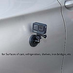 PellKing Magnet Camera Mount for GoPro Insta360 Akaso DJI Action ,with Rotation Ball Head Super Strong Rubber Coating Neodymium Magnet for Car, Attaches to Steel or Other Magnetic Surfaces