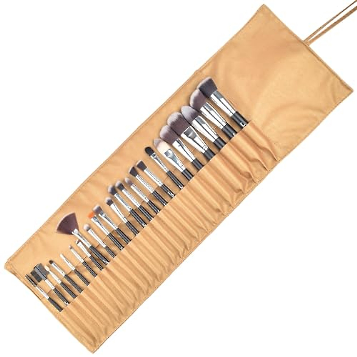 JAF 24pcs Professional Black Makeup Brushes Set with Case Vegan Synthetic Make Up Brushes Set in Gold Bag Holder Cosmetic Big Makeup Brushes & Tools Kit for Face Contour Foundation - J2404YC-B