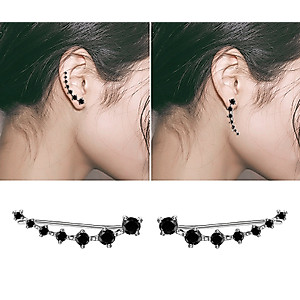 CZ Stud Earrings 925 Sterling Silver 18K Gold Plated Round Cubic Zirconia Hypoallergenic Set (7xing) (Black)