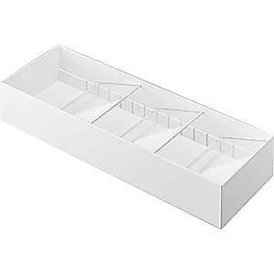 Yamazaki Home Expandable Cutlery Kitchen Angled Utensils Storage Silverware Organizer Compact Drawer Insert Tray | Plastic, One Size, White