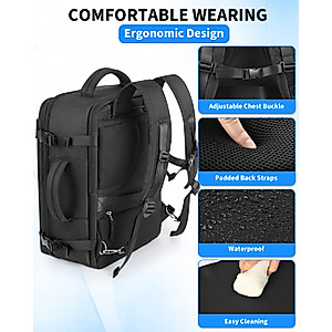 FALARK INC Travel Backpack For Women Men, Carry On Backpack Flight Approved, Waterproof Anti-theft Personal Item Trave Bag With USB Port For Travel, Black