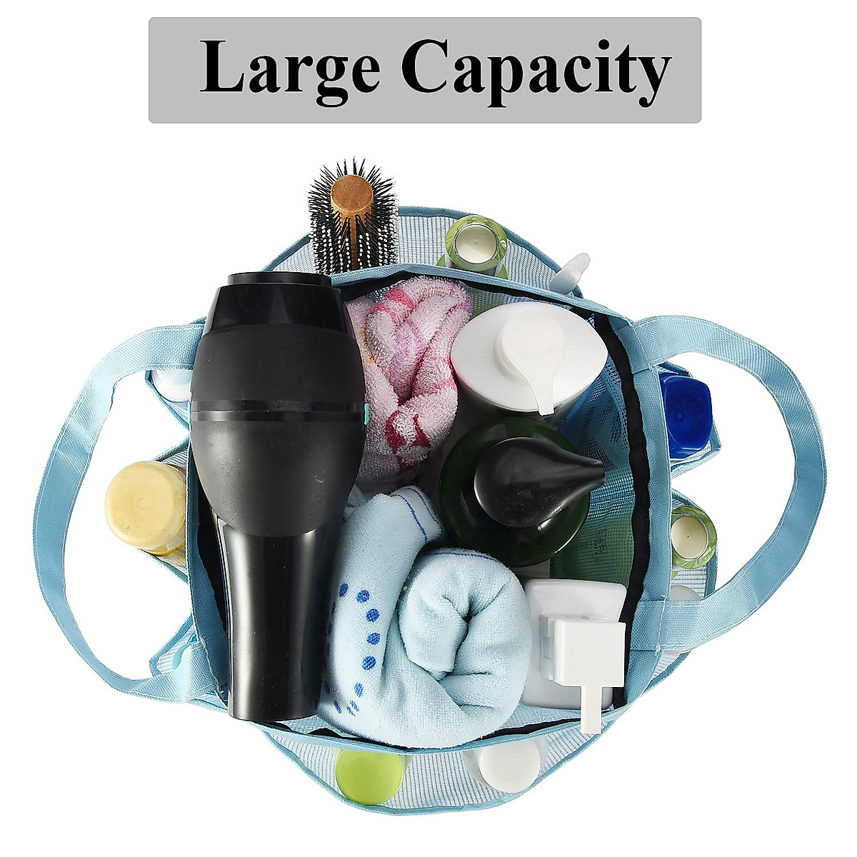 Haundry Mesh Shower Caddy Tote, Large Shower Caddy Bag for College Dorm Room Essentials, Bathroom Organizer with 8 Pockets for Beach Swimming Camp Gym