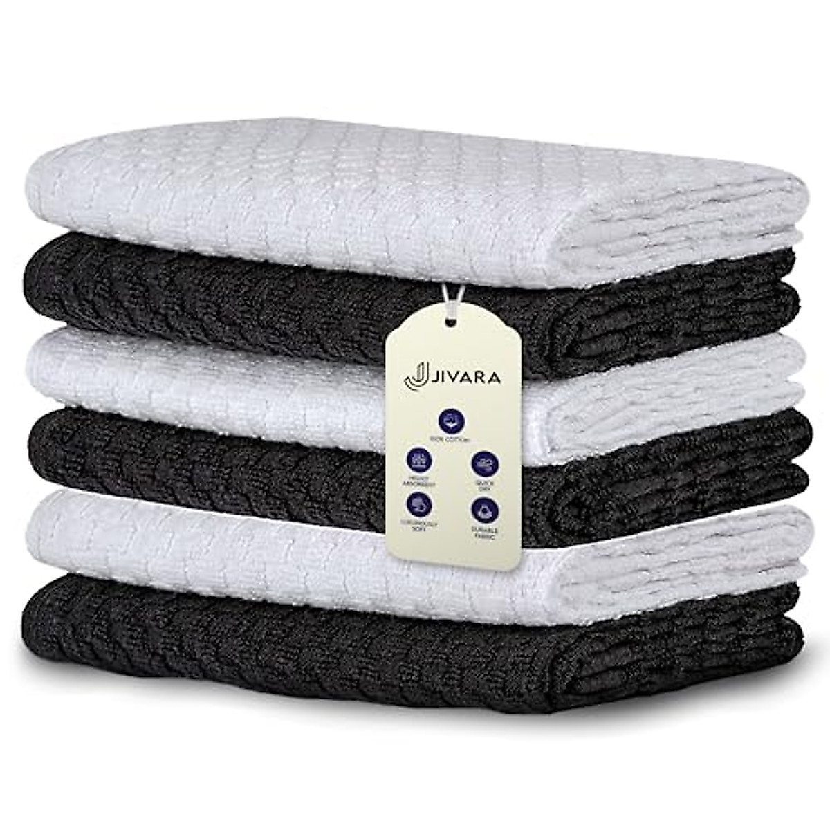 Jivara Cotton Kitchen Towel and Dishcloths Set (Pack of 6) I Hand Towels Kitchen | Cotton Dish Towels for Drying Dishes | Hand Dish Towels for Kitchen | Kitchen Towel Set for Cleaning & Drying