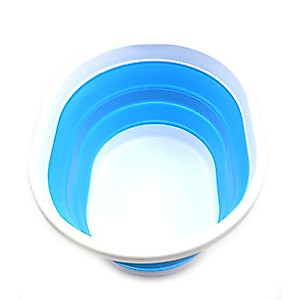 SAMMART 22L (5.8 Gallon) Collapsible Plastic Laundry Basket - Oval Tub/Basket - Foldable Storage Container/Organizer - Portable Washing Tub - Space Saving Laundry Hamper (1, Sky Blue)