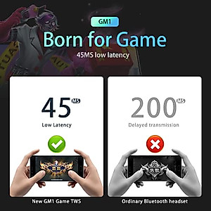 Gaming Earbuds, Bluetooth 5.0 Wireless Gaming Earbuds with 45ms Ultra Low Latency HI-FI Stereo, Gaming in-Ear Earbuds with Game/Music Modes, Gaming Earbuds with Deep Bass for Gaming, Home, Office