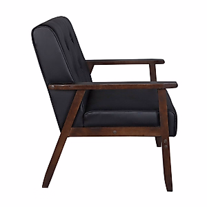 JIASTING Mid-Century Retro Modern Accent Chair Wooden Arm Upholstered Tufted Back Lounge Chairs Seat Size 24.4" 18.3" (Deep) (Square Leg Black)