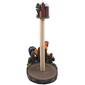 Decorative Farm Rooster Paper Towel Holder with Barn in Rustic Country Kitchen Decor Accessories As Gifts for Farmers