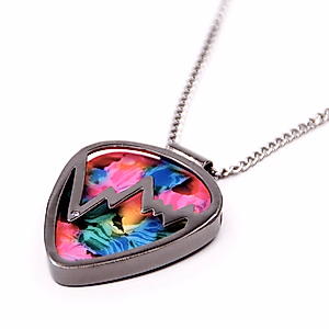 PICKRING Soundwave Shaped Guitar Pick Holder Necklace for Guitarists/guitar picks keeper storage pendant necklace stainless steel music lovers musicians gifts (Metal Black)