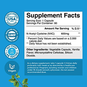NAC Supplement N-Acetyl Cysteine with Vanilla - Detox Cleanse Liver Supplement with Amino Acids for Liver Detox and Kidney Cleanse - High Absorption NAC 600mg Amino Acids for Support