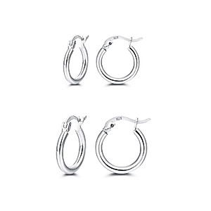 Small Silver Hoop Earrings 925 Sterling Silver Hypoallergenic Hoop Earrings 2 Pairs Huggie Earrings for Women Men 13mm 15mm