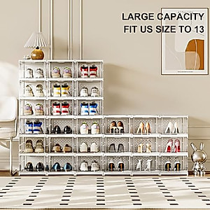 ZHAIXIAONIAN Foldable Shoe Rack Large Shoe Organizer for Closet 6 Tier Collapsible Shoe Storage Organizer Sneaker Containers Bins Holder Solid Clear Plastic Stackable Shoe Boxes, Fit US Size 13