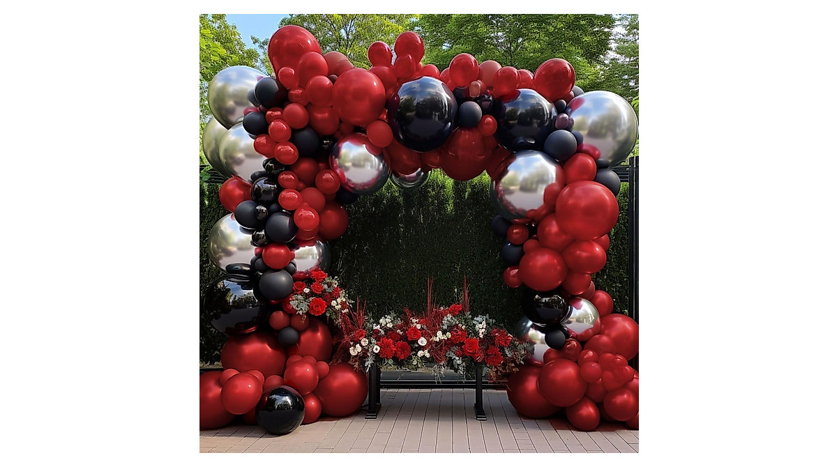 Black Red Silver Balloon Garland Kit for Parties and Celebrations