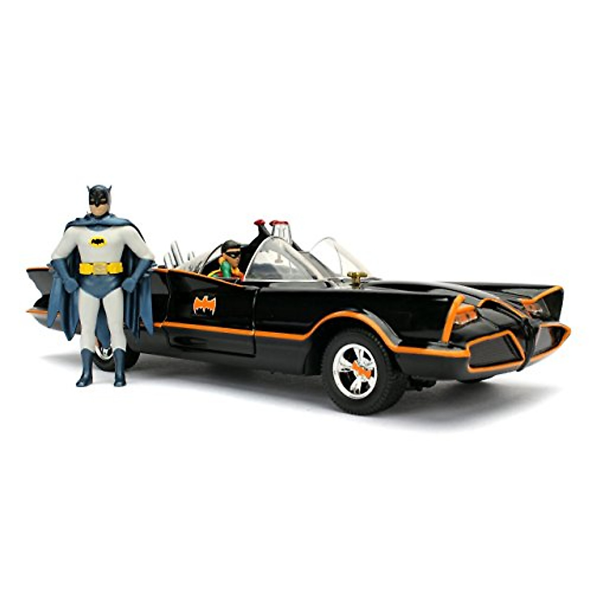 Jada Toys DC Comics 1966 Classic TV Series Batmobile with Batman and Robin figures; 1:24 Scale Metals Die-Cast Collectible Vehicle