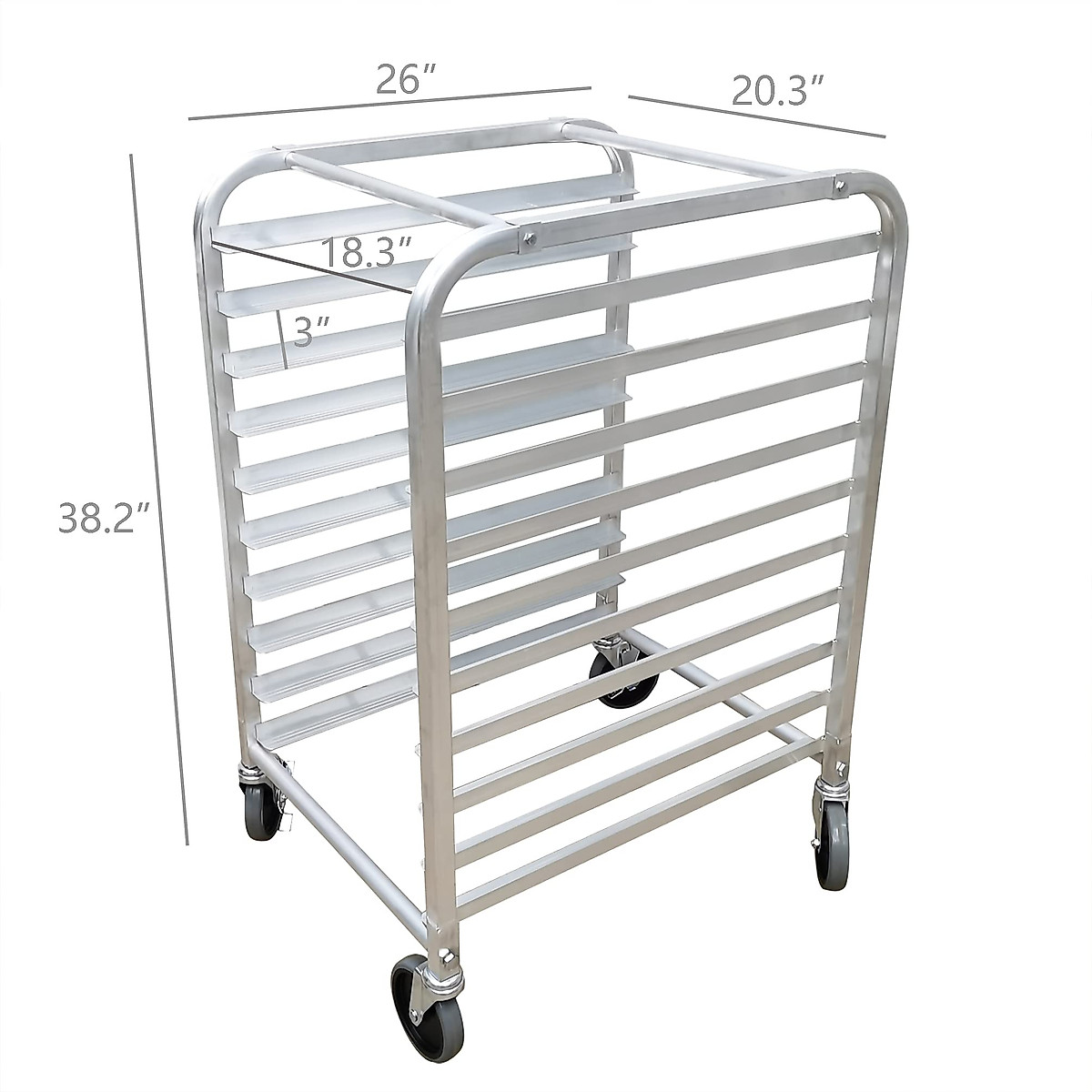 Foodservice Speed Rack Commercial-Grade Aluminum 10-Tier Sheet Pan/Bun Pan Storage Display Rack, 26" L x 20" W x 38" H with Wheels, Takes 13X18 & 18X26" Pans 10163-NPF