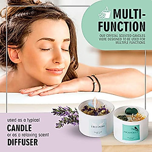 Crystals Galore 4U Healing Crystal Candles - Organic Candles with Pink Rose Quartz, Opal, & Green Aventurine Rose Scent, Lavender Vanilla Scent, Silver Mountain Scent Gift Set 20hrs Burning Time