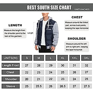 BEST SOUTH Men's Hooded Winter Coats Water Resistant Warm Thicken Insulated Full Zip Windproof Jackets with Pockets Blue Grey 4XL