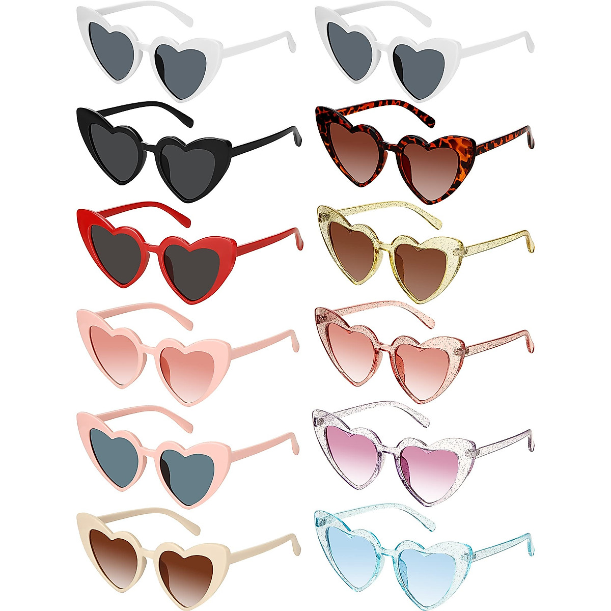 Flutesan 12 Pack Bachelorette Sunglasses Bride Bridesmaid Sunglasses Heart Shaped Sunglasses Women Eyeglasses for Party (Mixed Colors)
