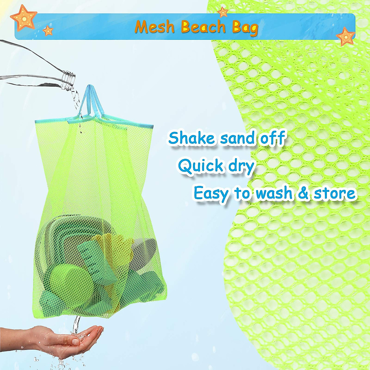 RACPNEL Beach Toys Sand Set for Kids, Collapsible Bucket and Shovels with Mesh Bag, Molds, Flags, Sandbox Kids Toddlers, Travel (Tavel Size)