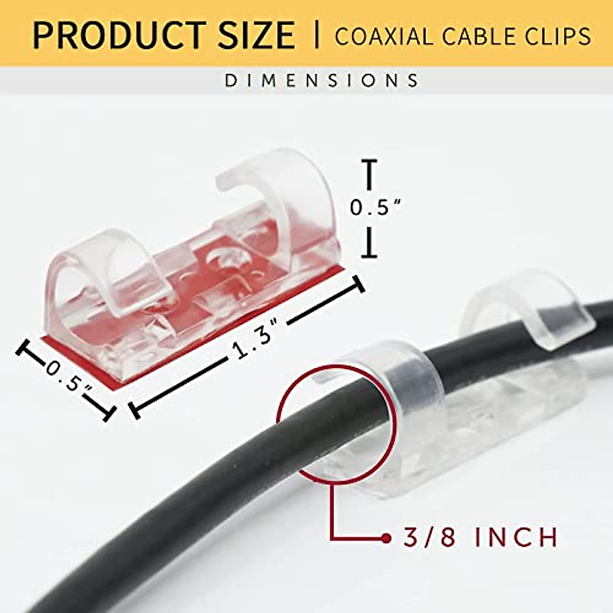 20 PCs Coax Cable Wire Organizer Clip - Cable Clips with Strong Self-Adhesive, Sticky Tidy Wire Holders Cord Clips for Wall, Lights, Desk, Baseboard Wire Management Indoor/Outdoor (Clear)