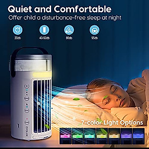 Small Portable Air Conditioners for Car, 400 ML Mini Personal Portable Water Air Cooler with 7 Color LED Light, White AC Fans that Blow Cold Air Rechargeable