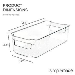 SIMPLEMADE Clear Refrigerator Organizer Bins - Medium Sized (6" x 12.4") Clear Bins for Fridge, Containers for Fridge and Freezer, Multipurpose Storage for Kitchen, Office, Bathroom