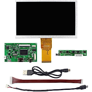 VSDISPLAY 7" 7 inch 1024x600 HD 400nit 50 pins IPS LCD Screen and HD-MI Controller Board,with Micro USB Power Cable