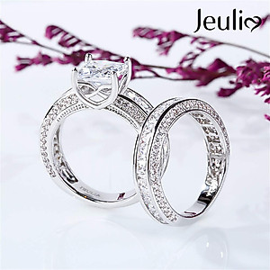 Jeulia 2.85 Carat Sterling Silver Princess Cut Bridal Set Engagement Wedding Rings Bands with Cubic Zirconia for Women with Jewelry Gift Box (8)