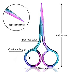 3 Pack Nose Hair Scissors Facial Hair Scissors Small Scissors Stainless Steel Straight Tip Scissor for Eyebrows, Nose, Moustache, Beard (Rainbow Color)