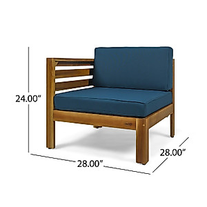 Christopher Knight Home Alice Outdoor 5 Piece Acacia Wood Sofa Set, Teak Finish, Dark Teal