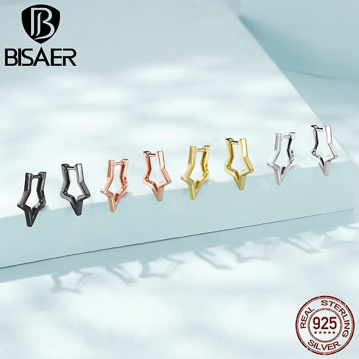 BISAER 925 Sterling Silver Star Hoop Earrings for Teen Girls Small Sleeper Tragus Hoop Earrings for Women Cartilage Jewelry Gifts