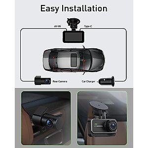 Dash Cam Front and Rear,4K+1080P WiFi Dual Dash Camera for Cars with App, 3" IPS Dashboard Camera Recorder,Night Vision,24H/7 Parking Mode, Loop Recording,170° Wide Angle,Free 64GB SD Card