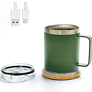 131℉ Self Heating Coffee Mug,Coffee Warmer with Mug Set,USB Powered Electric Heated Coffee Mug,Coffee Cup Heated for Desk Home & Office,Coffee Gifts(12oz Green)