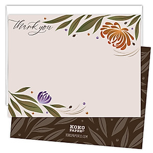 Koko Paper Co Autumn Floral Thank You Cards for Fall Events. 25 Flat Thank You Cards + 25 Bright White Envelopes. Made in the U.S.A.