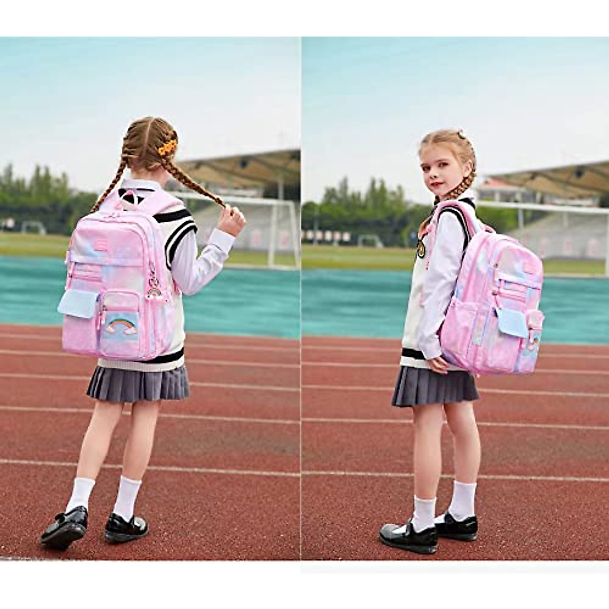 Wraifa Girls Backpack Elementary School Backpacks for Girls Cute Princess Preschool Middle School Bag Kids Bookbag (Z-Heart Pink With Lunch Box)