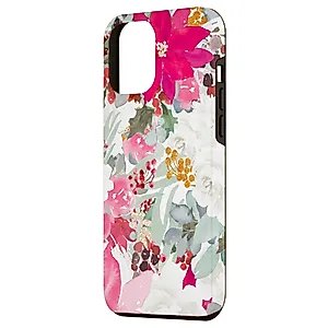 iPhone 13 Pro Max Cute Watercolor Red White Flowers Blooming Pattern Floral Case