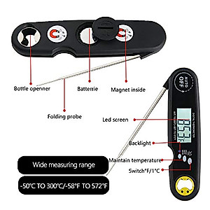 Instant Reading Meat Thermometer-Best Waterproof with Extra Long Probe,Ultra Fast Thermometer, with Backlit LCD Digital Thermomete Outdoor Cooking, BBQ and Kitchen Cooking Food Thermometer