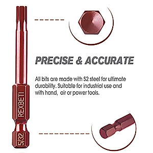 REXBETI 20 Piece Hex Head Allen Wrench Screwdriver Bit Set, Bronze SAE Metric 1/4 Inch Hex Shank S2 Steel Magnetic 2.3 Inch Long Drill Bits with Storage Box