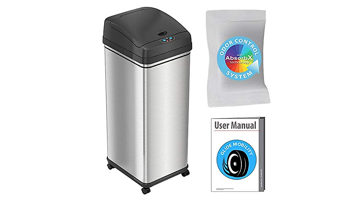 iTouchless Glide Sensor Trash Can with Odor Control 13 Gallon
