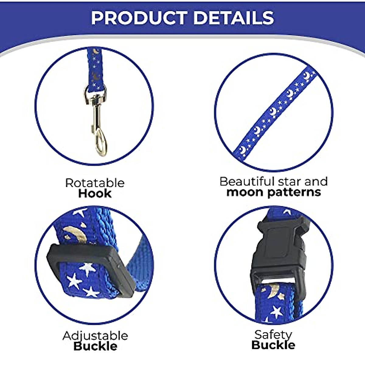 Cat Harness with Leash, 3-Pack, Unique Stars Moon and Paw Heart Design, Escape Proof, Walking, Small Medium Large, Black, Red, Blue, Adjustable, Safe, Set of 3