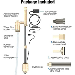 bedee Electric Aquarium Gravel Cleaner, Fish Tank Vacuum Gravel Cleaner, 6 in 1 Automatic Aquarium Vacuum Cleaner Kit for Water Changing & Wash Sand with Adjustable Water Flow, DC 12V, 18W【Beige】