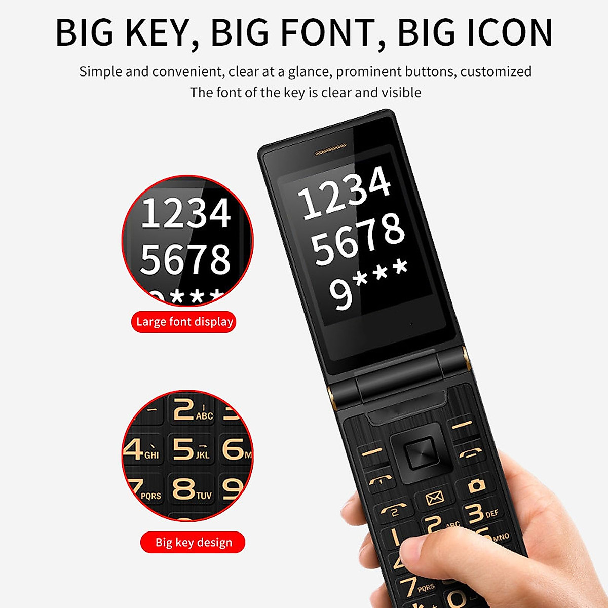 Zyyini 2G Flip Phone, Backlit Big Large Font Unlocked Flip Phone for Seniors, Volum, Dialing, FM, Alarm Clock, Flashlight, Calculator, SOS, Long Standby (US Plug)