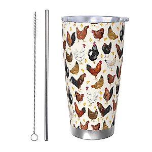 CHASOEA Chicken Tumbler 20oz Hen Rooster Stainless Steel Insulated Tumblers with Lid and Straw Animal Travel Coffee Mug Wine Tea Cups Water Bottle Chicken Gifts for Women Chicken Lover