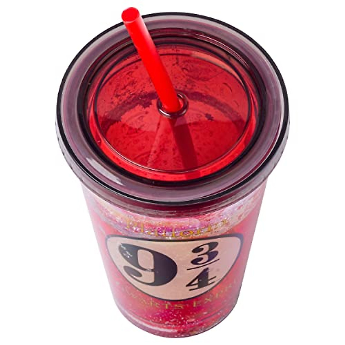 Silver Buffalo Harry Potter Hogwarts Express Plastic Snow Globe Cold Cup w/Lid and Straw, 14 Ounces