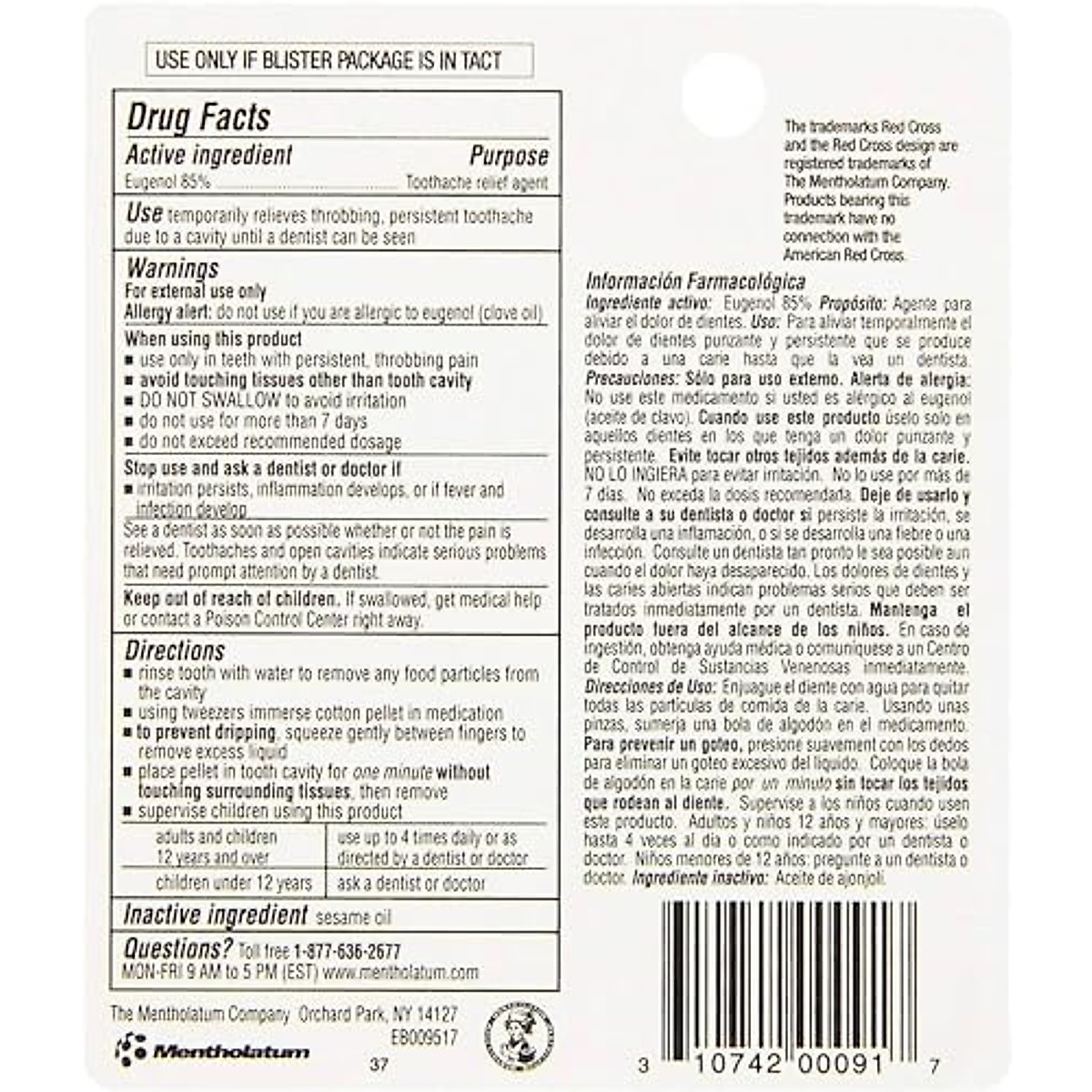 Red Cross Toothache Medication Drops