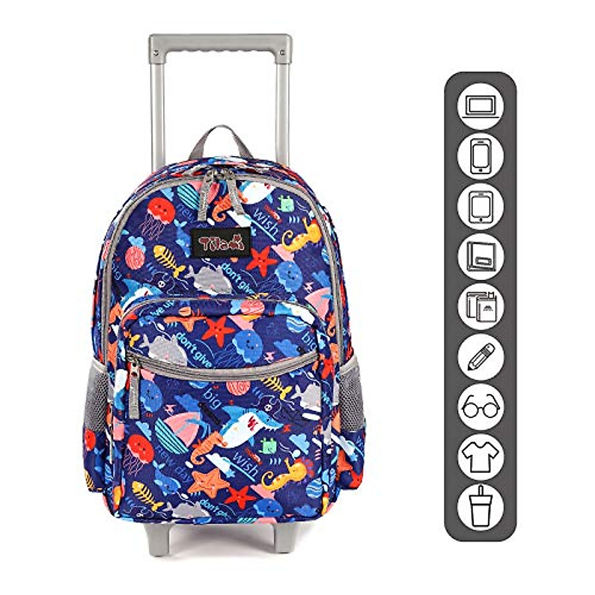 Tilami Rolling Backpack 18 inch Double Handle Wheeled Laptop Boys Girls Travel School Children Luggage Toddler Trip, Shark