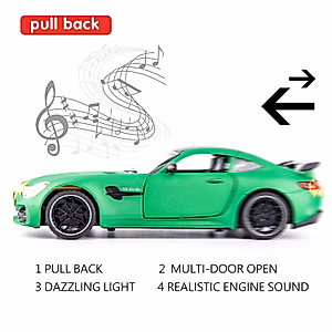 BDTCTK 1/24 Benz AMG GTR Toy Cars Model Car, Zinc Alloy Pull Back Toy car with Sound and Light for Kids Boy Girl Gift(Green)