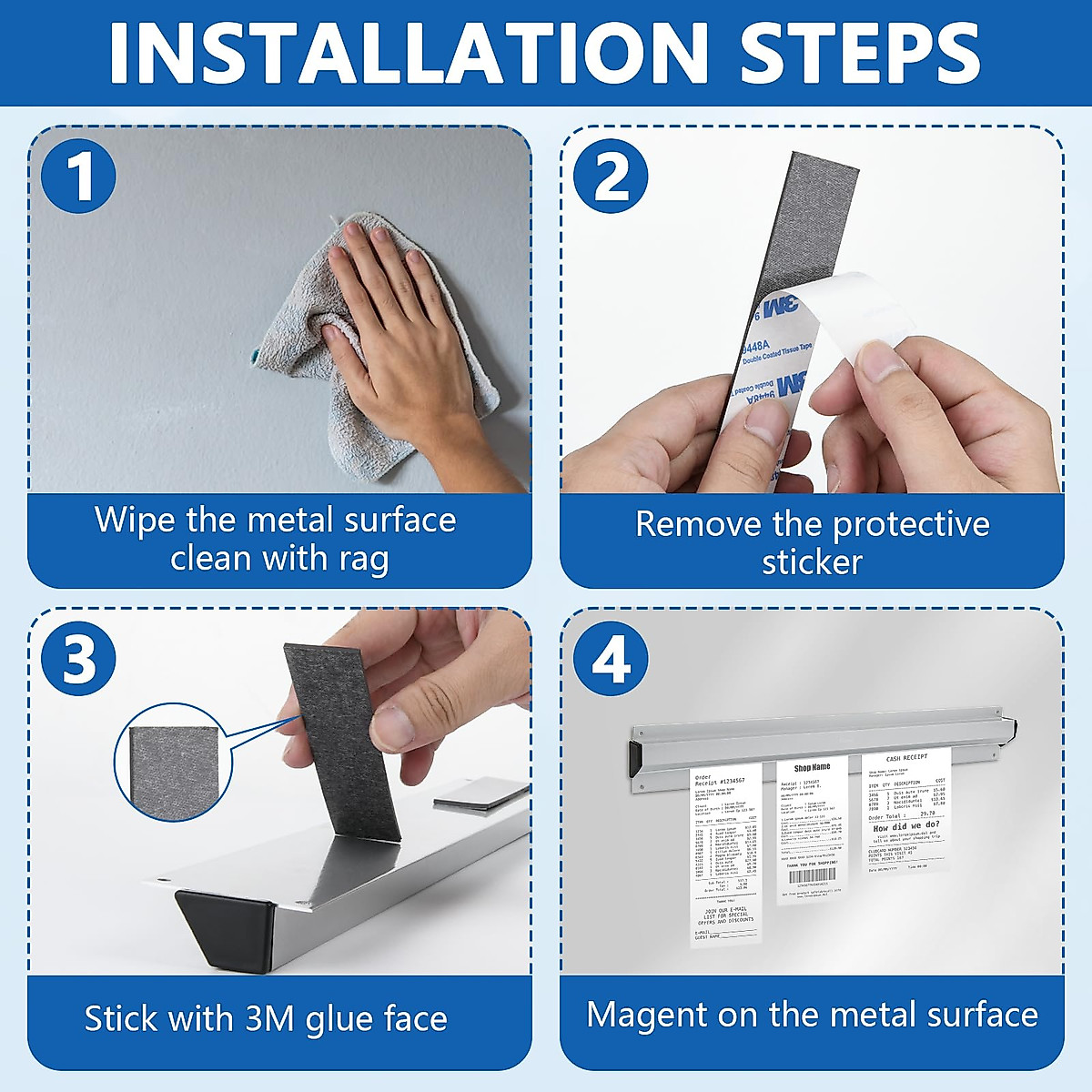 16 Inch Restaurant Receipt Holder with Ticket Rack Magnetic Note, Silver Kitchen Slide Check Rack, Bill Orders Ticket Holder Tab Aluminum Display Rail for Restaurant Cafes Pubs Bars